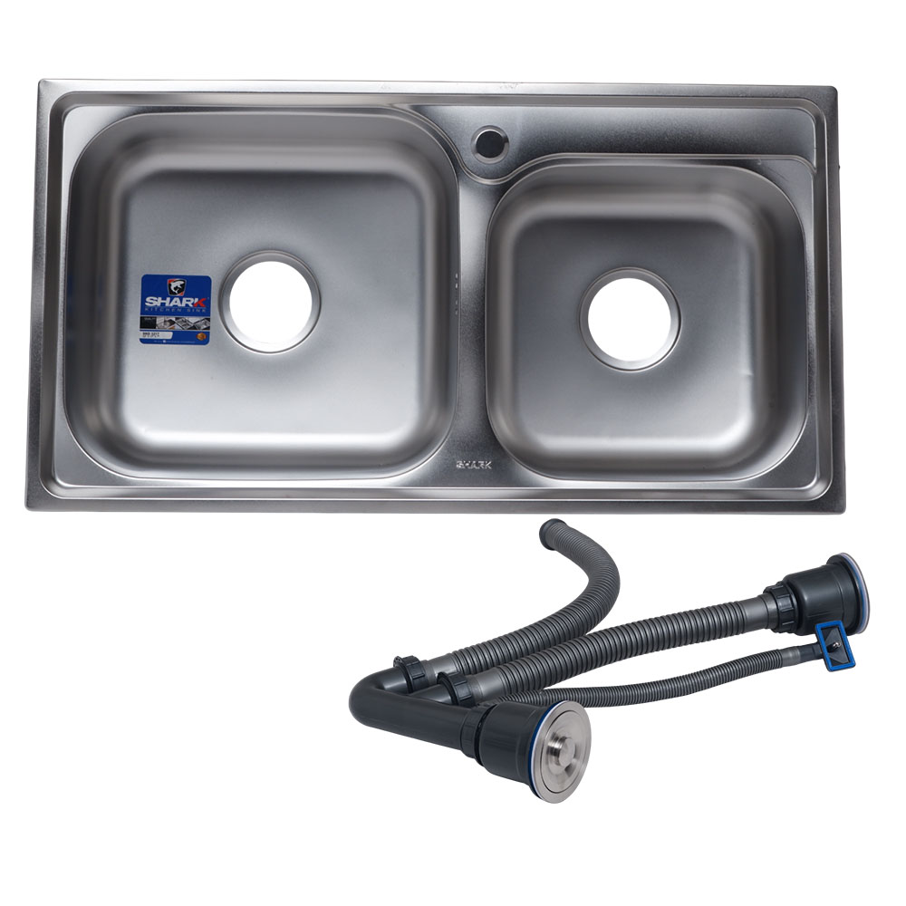 Stainless Steel Kitchen Sink Double Bowl with Overflow 32" x 17" x 8" - CMA